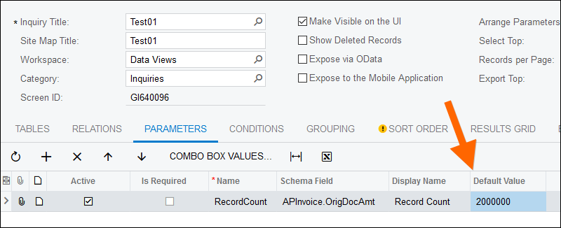 Using Parameters to Filter Aggregate Results • Acumatica Generic Inquiries & Pivot Tables ...